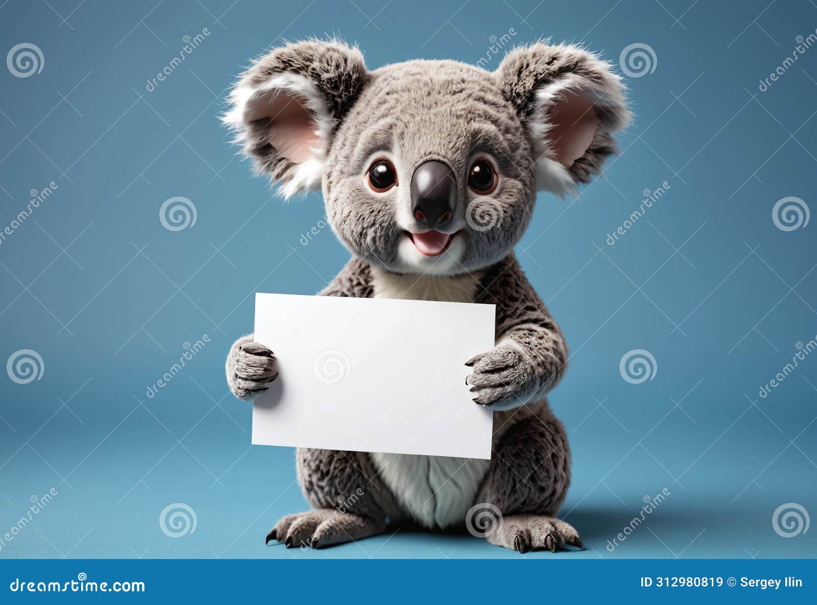 Koala Holding a Blank Sign on Blue Background. Generative AI Stock ...