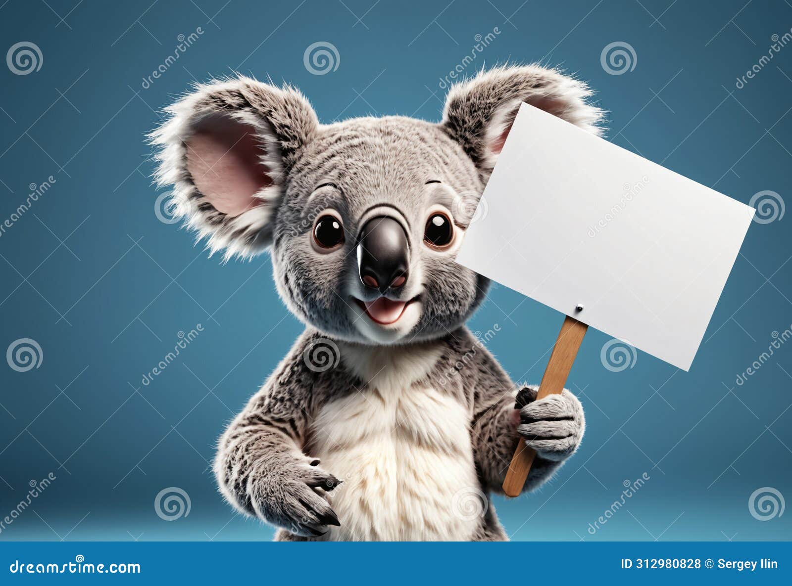 Koala Holding a Blank Sign on Blue Background. Generative AI Stock ...