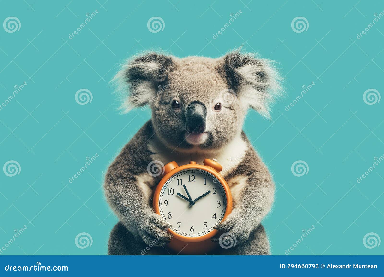 Koala Hugging a Clock on Bright Background. Stock Illustration ...