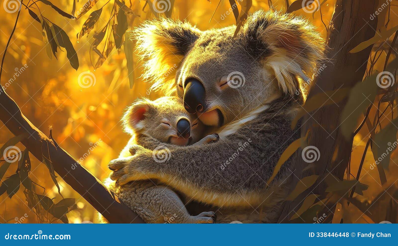 Koala Mother And Baby Snuggling In A Tree Stock Photo | CartoonDealer ...
