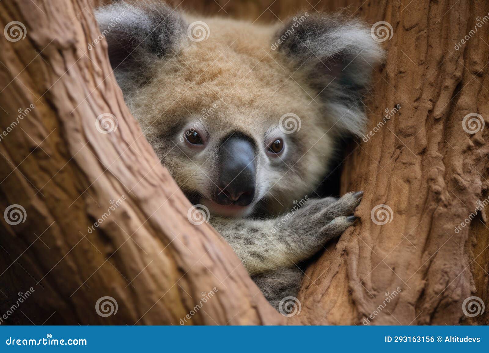 Koala Mother Hugging Her Baby in a Eucalyptus Tree Stock Photo - Image ...