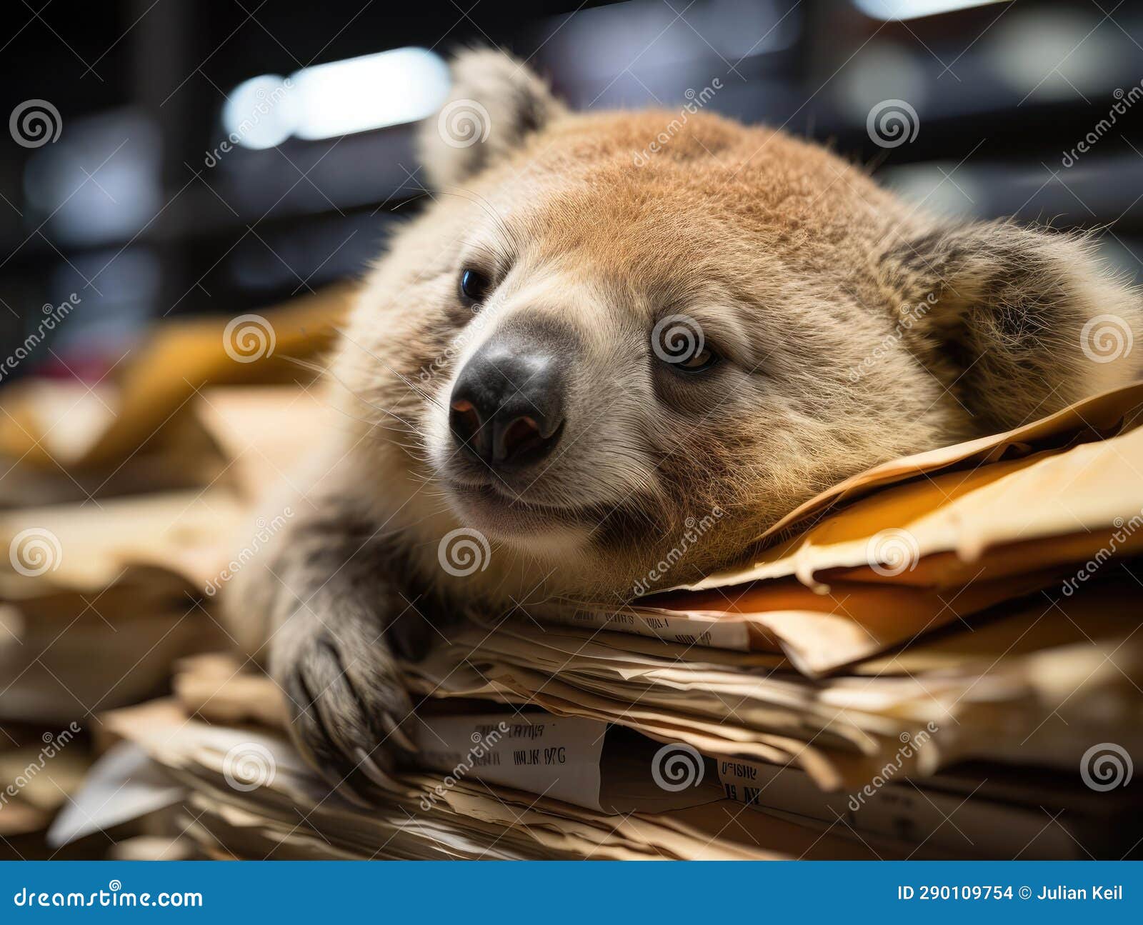 Koala Office Worker Napping on Paper Pile Stock Illustration ...