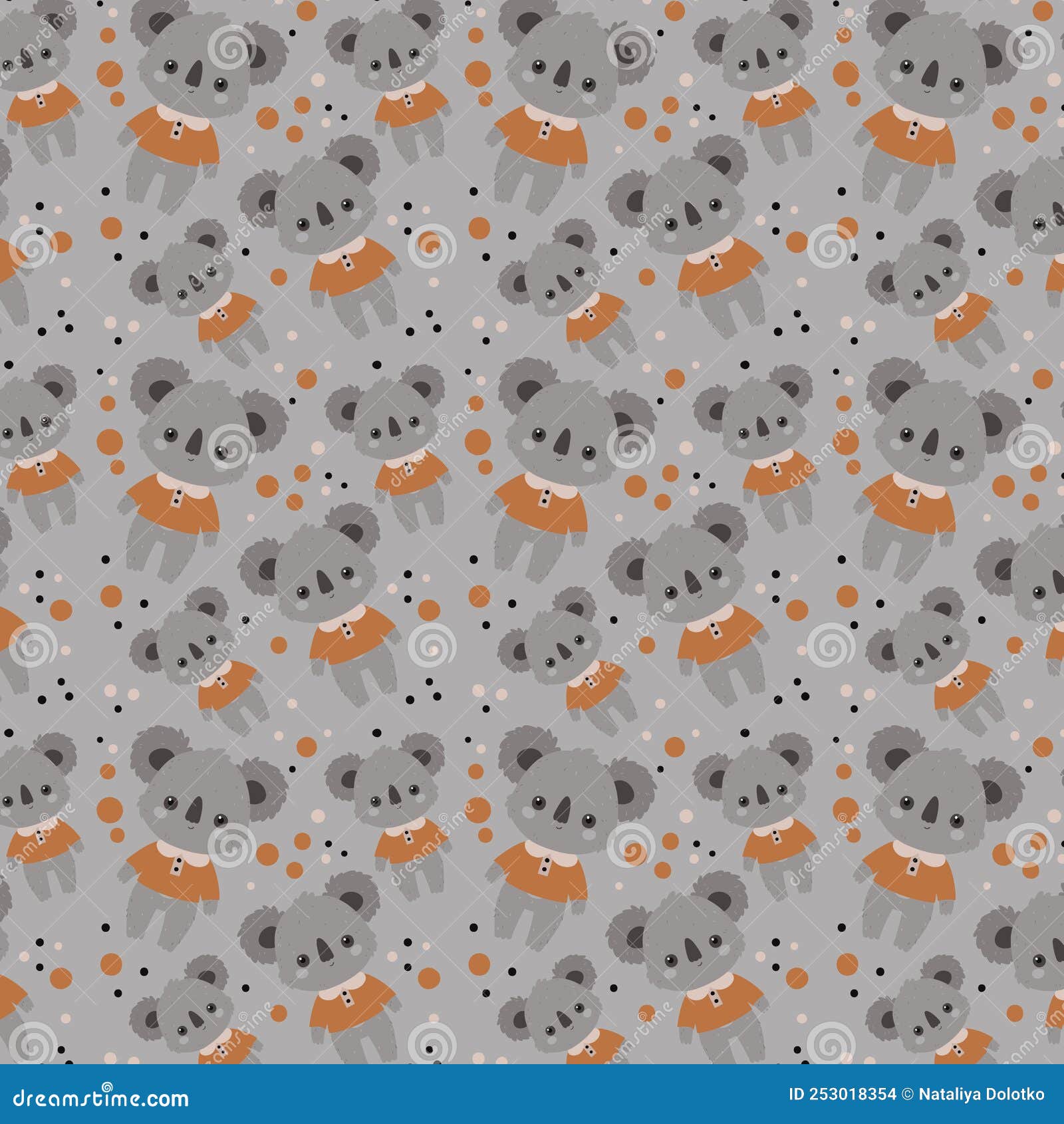 Koala Pattern-10 Hand-drawn Kawaii Koala on Gray Background. Vector ...