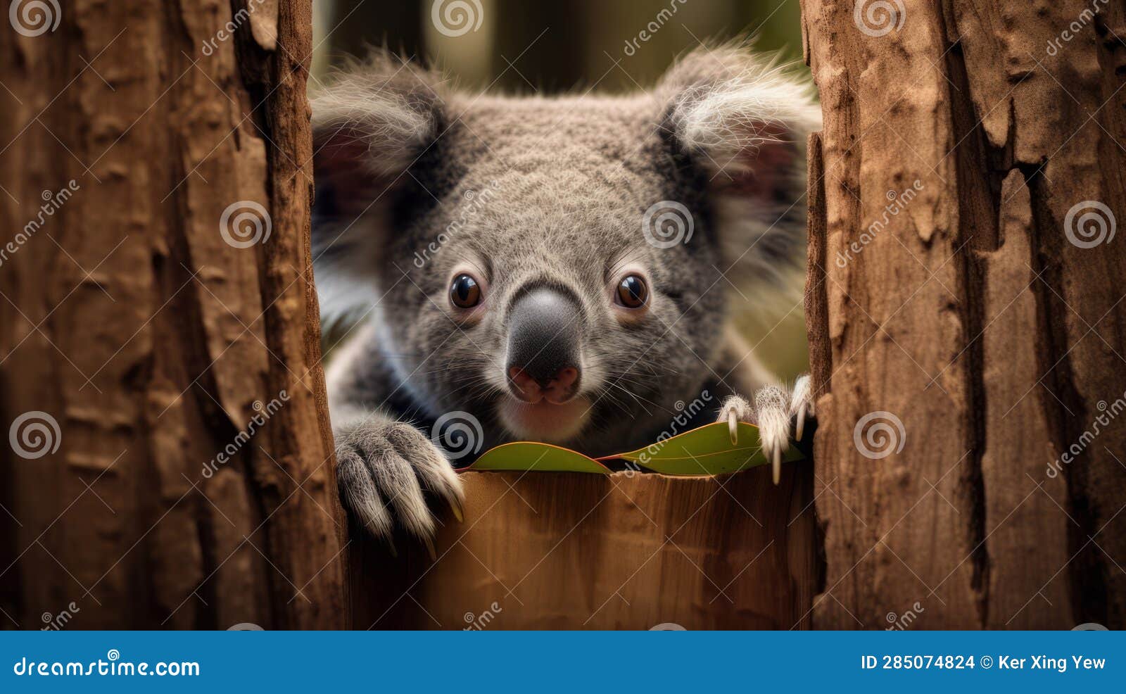 A Koala is Peeking Out from Behind a Tree Stock Illustration ...