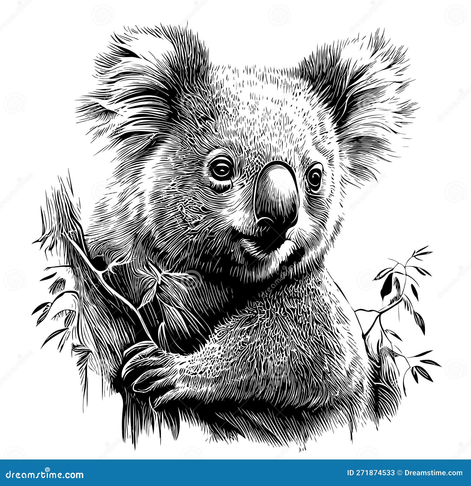 Koala Portrait Hand Drawn Sketch Vector Illustration, Wild Animals ...