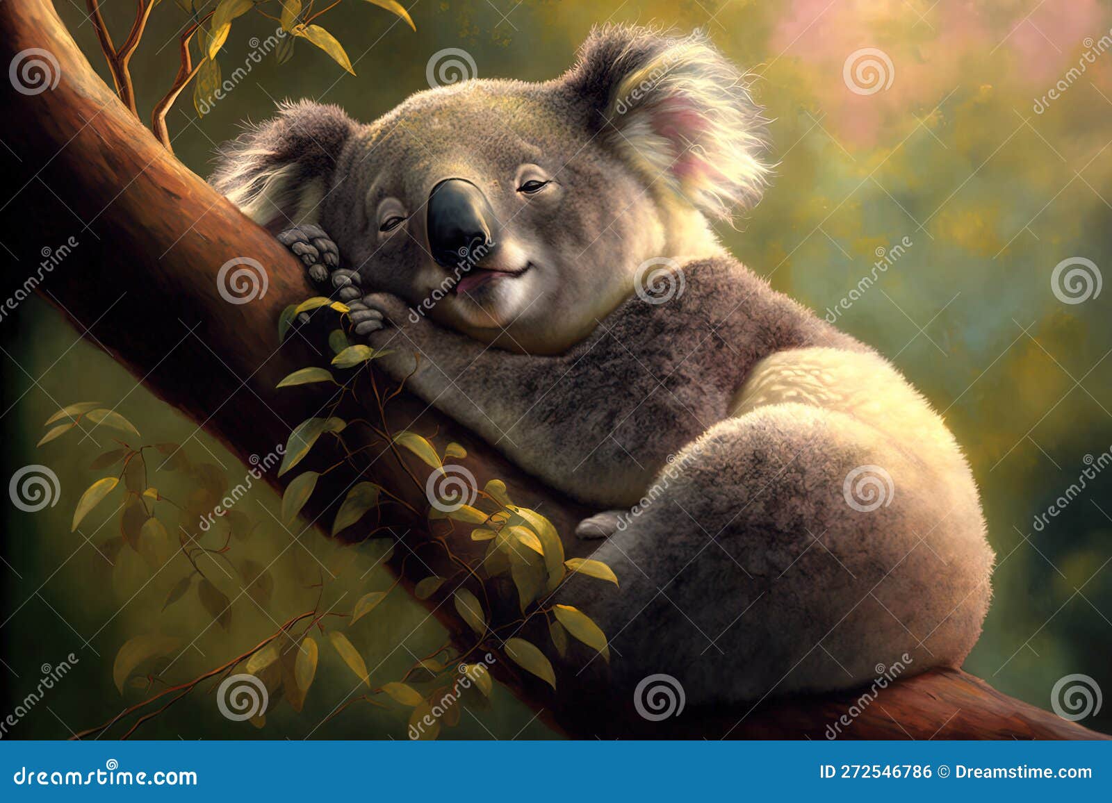 Koala Relaxing and Dozing Off on His Tree while Grinning Sweetly Stock ...