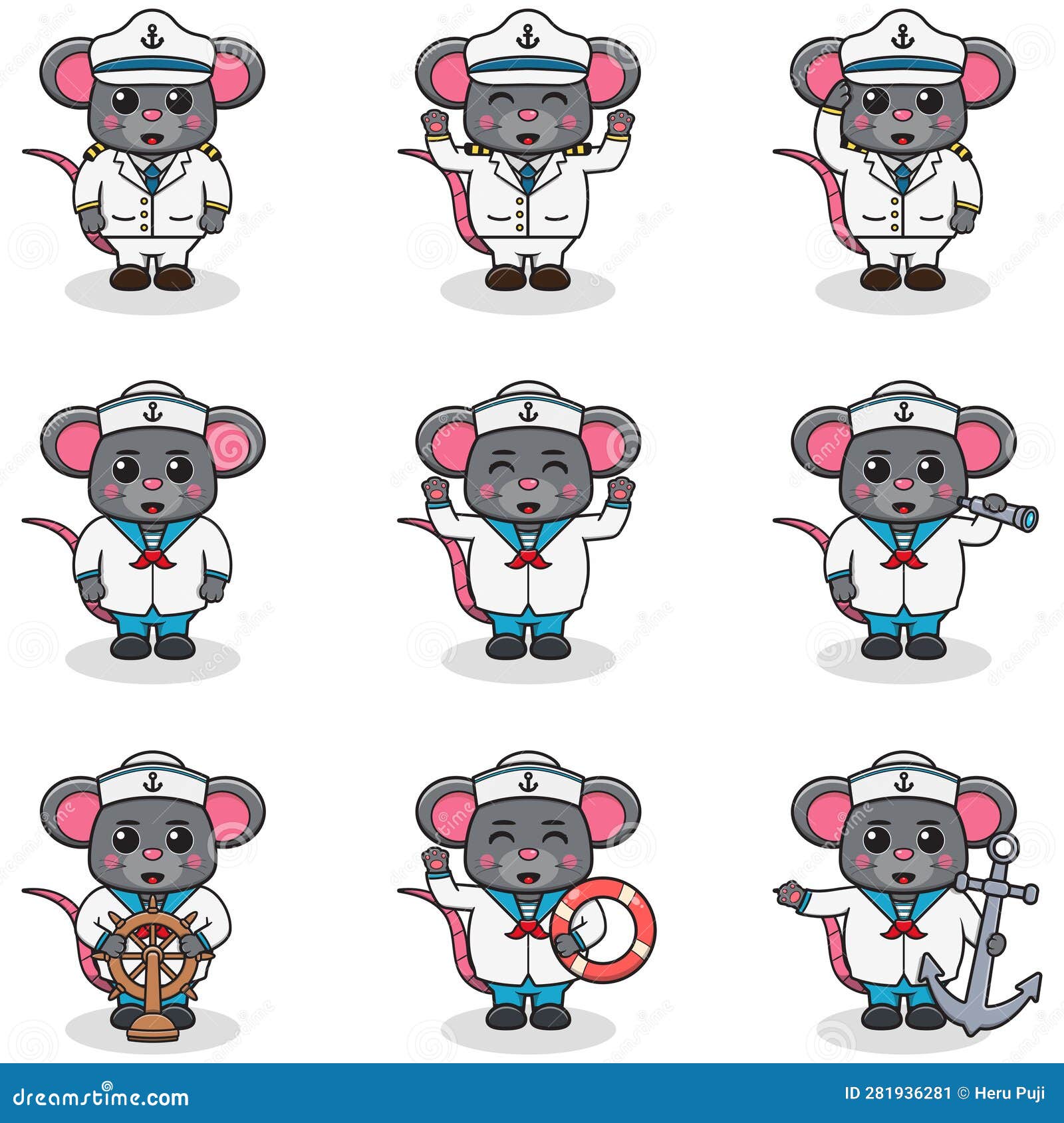 Cute Mouse Sailor Cartoon Set Stock Vector - Illustration of jewellery ...