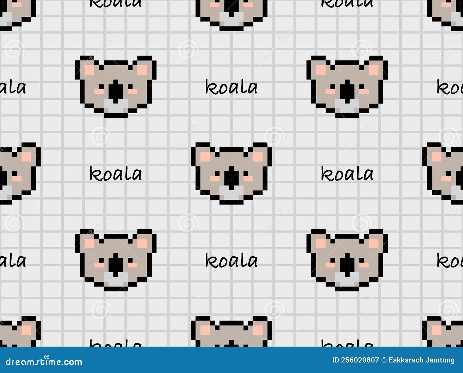 Koala Seamless Pattern on Gray Background. Pixel Style Stock Vector ...