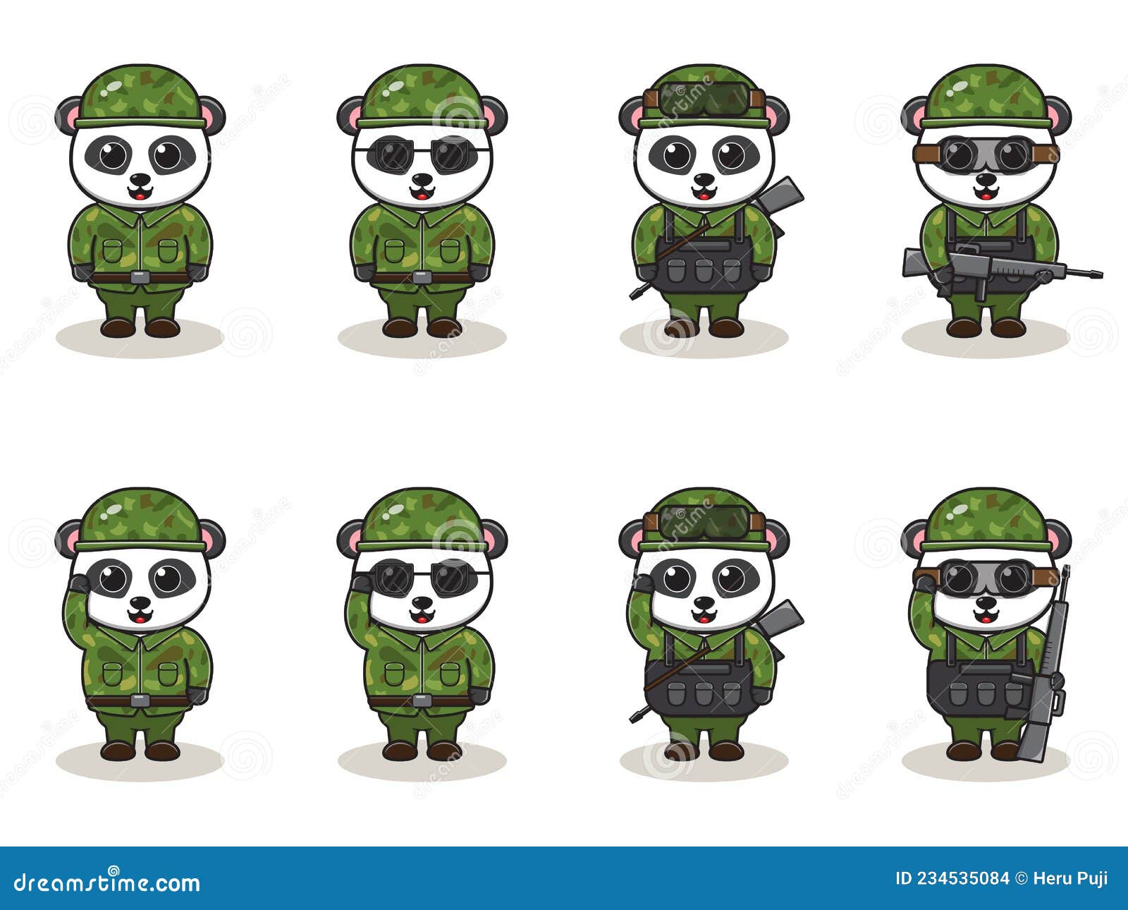 Vector Illustration of Panda Soldier Set Stock Vector - Illustration of ...
