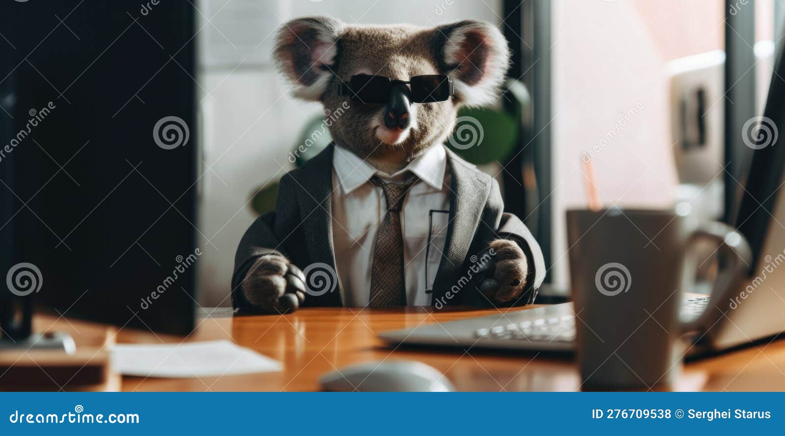 A Koala Boss in a Suit and Sunglasses Sitting at a Desk. AI Generative ...