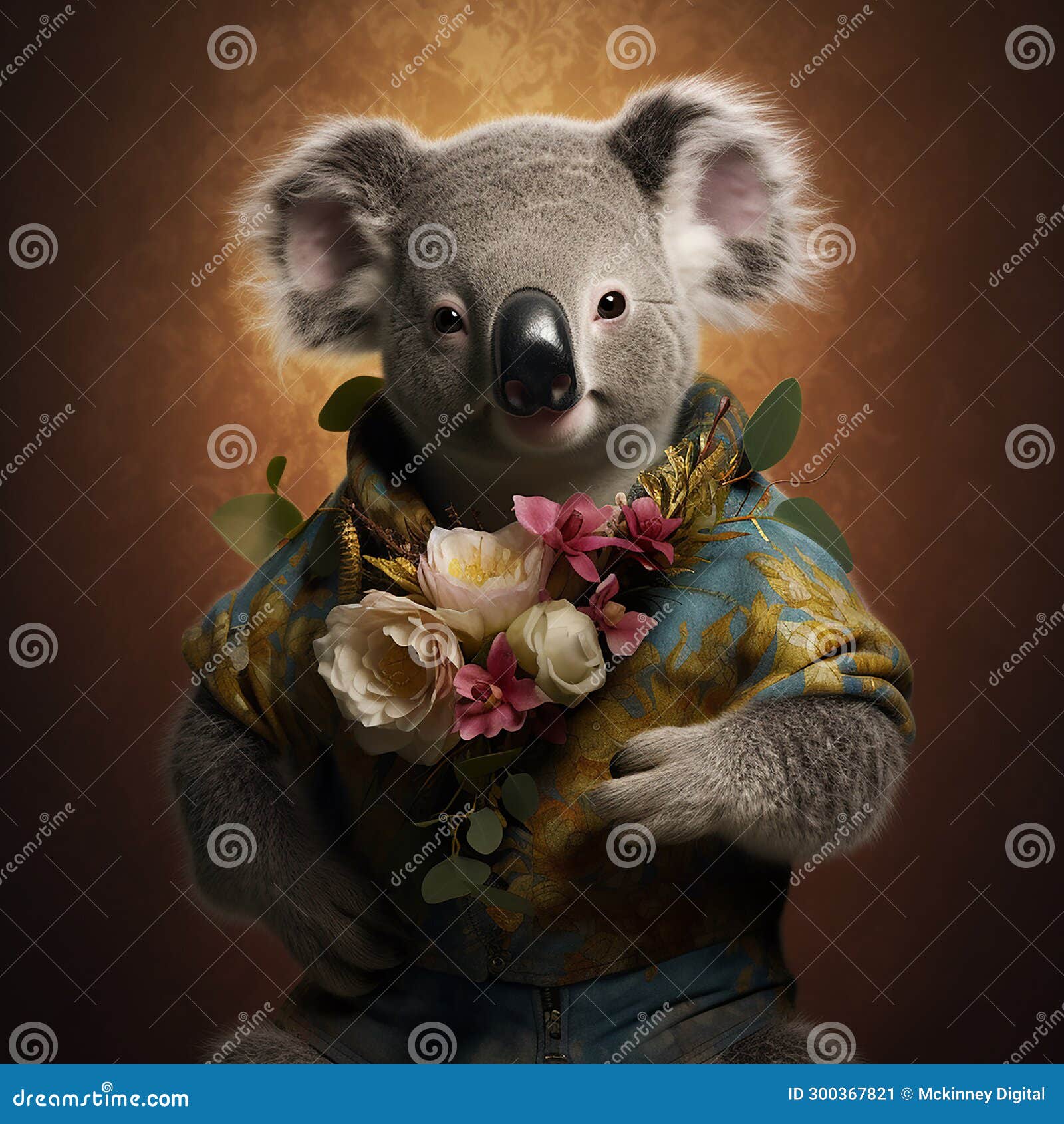 Koala with Summer Floral in Tropical Setting. Stock Illustration ...