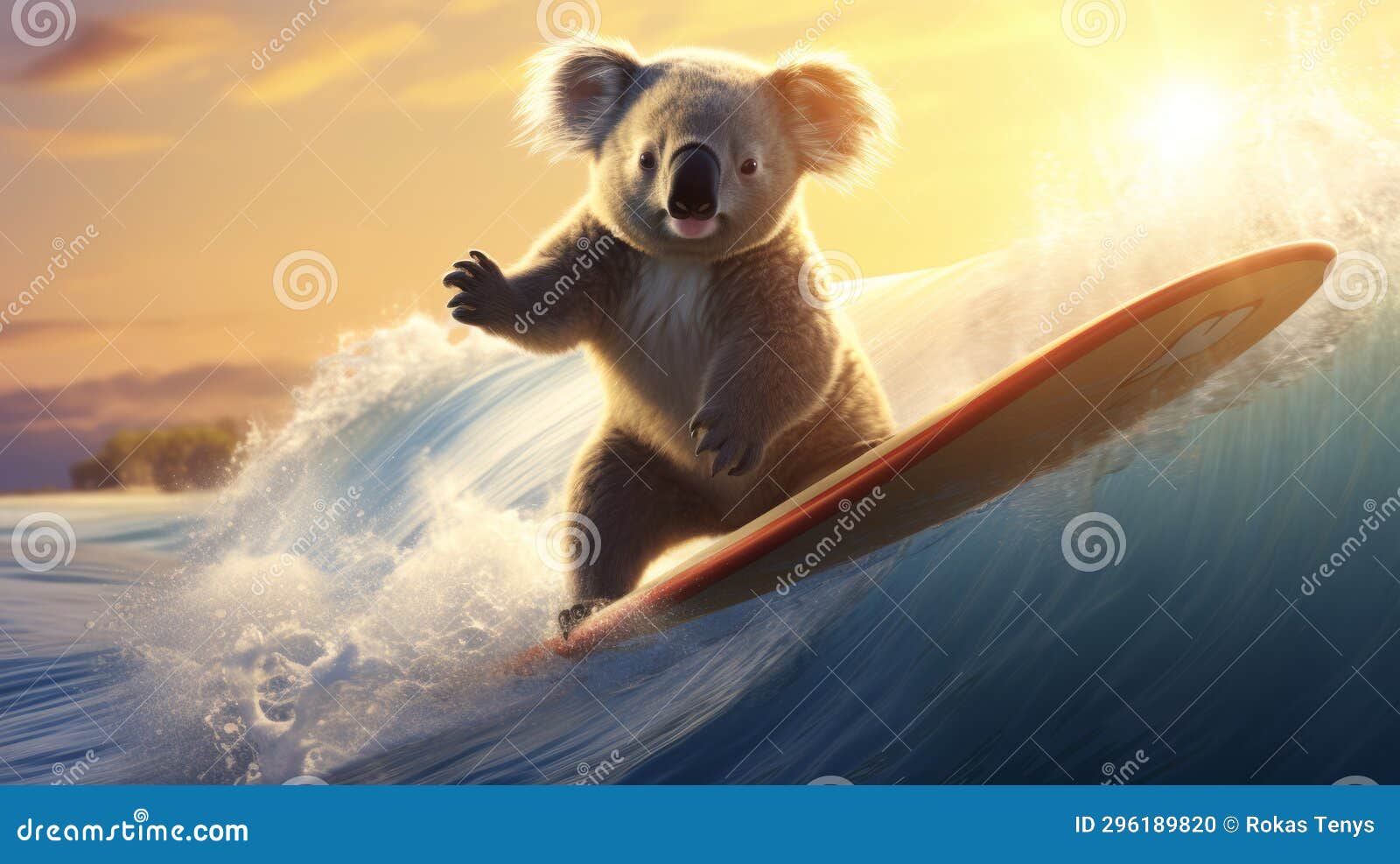 Koala Surfing on the Board in the Ocean. Visual Concept for Australia ...