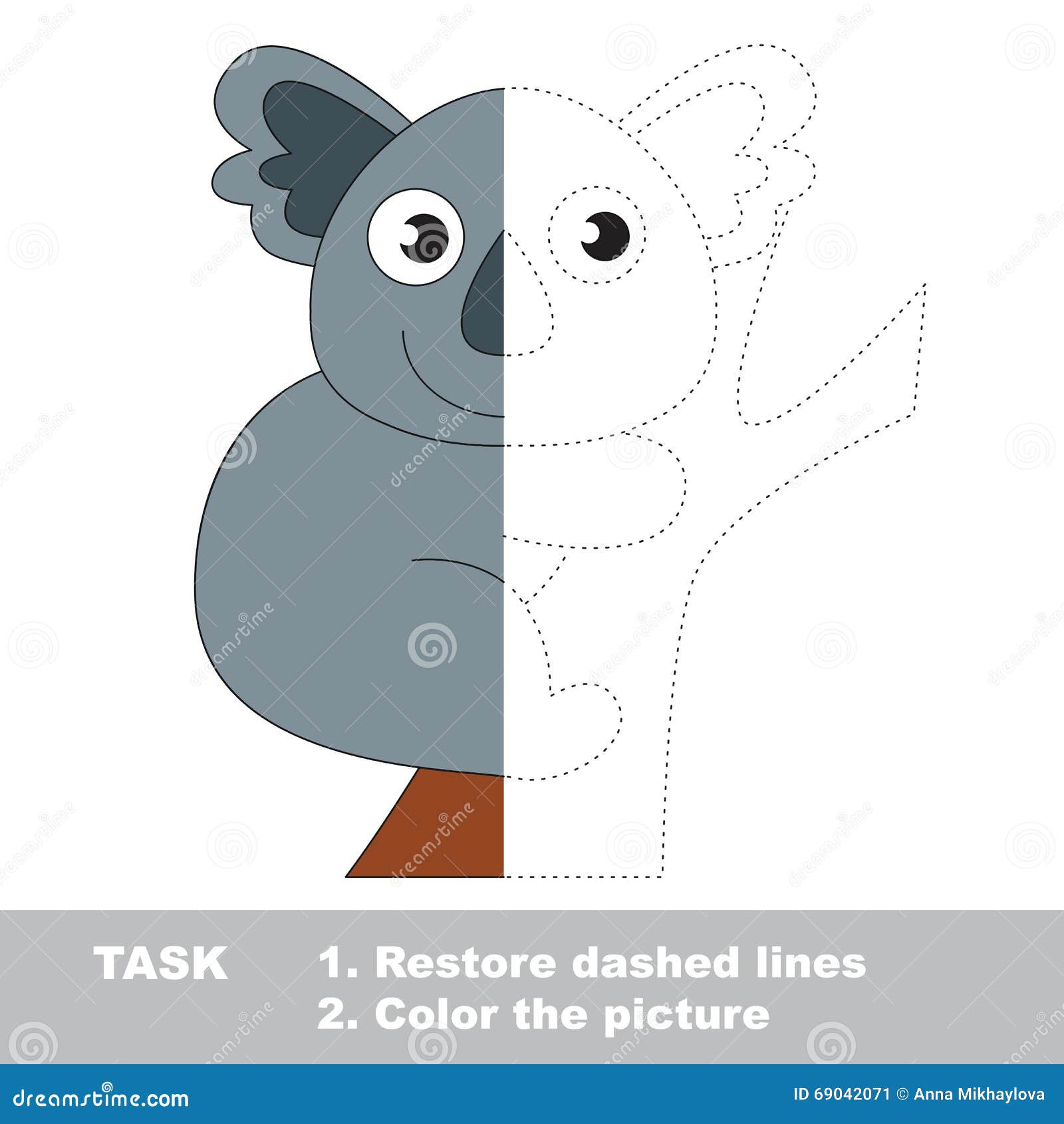 Koala To Be Colored. Vector Trace Game. Stock Vector - Illustration of ...