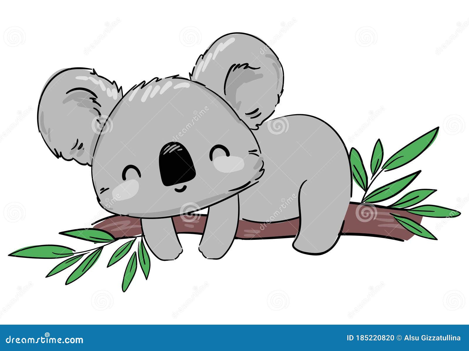 Koala on the Tree Branch. Hand Drawn Cute Childish Illustration. Print ...