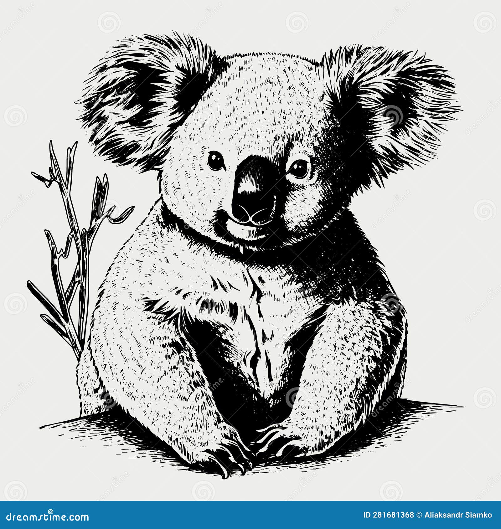 Koala Vector Drawing. Isolated Hand Drawn, Engraved Style Illustration ...