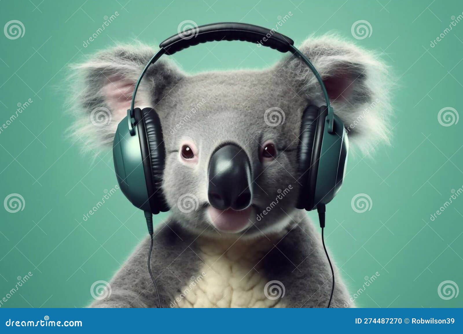 Koala Wearing Headphones on Green Background, Generative AI Stock ...