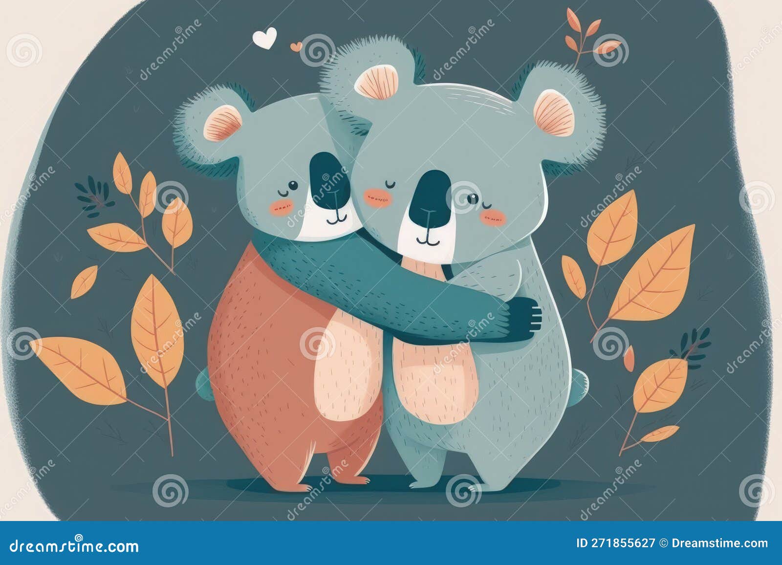 Koalas Hugging Each Other with Joy. Illustration Art in a Sweet Flat ...