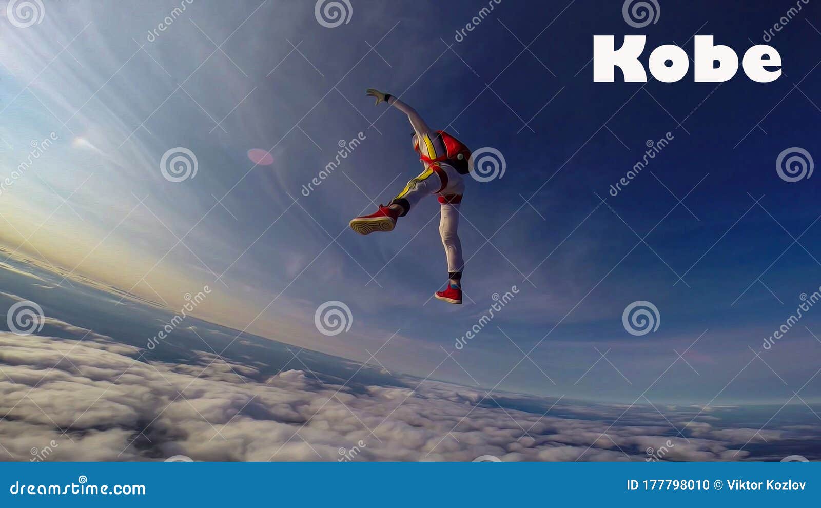 Kobe. Skydiver from Kobe Performs a Trick in the Sky. Free Fall Stock ...