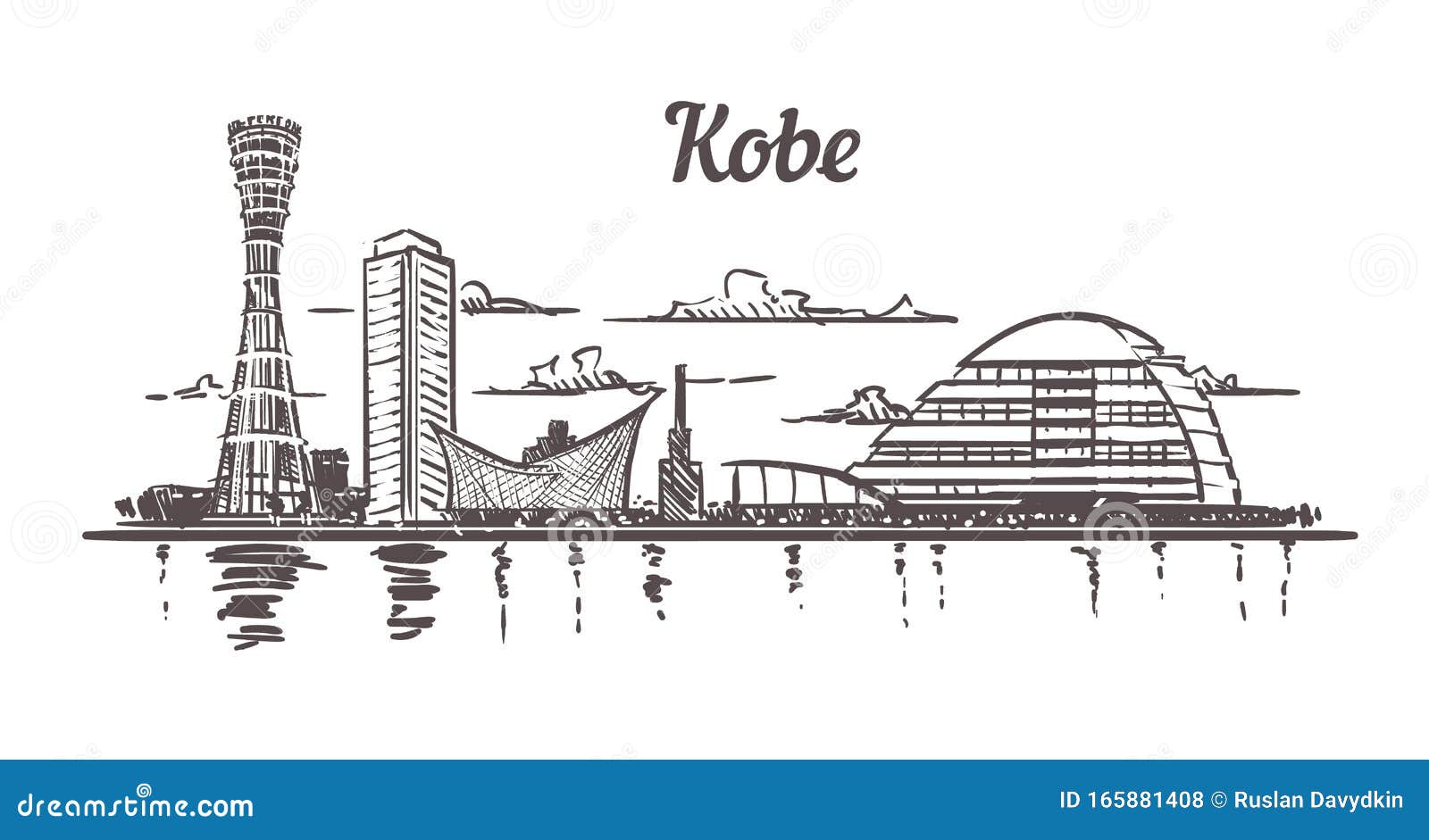 Kobe Skyline Sketch. Kobe Hand Drawn Illustration Isolated on Stock ...