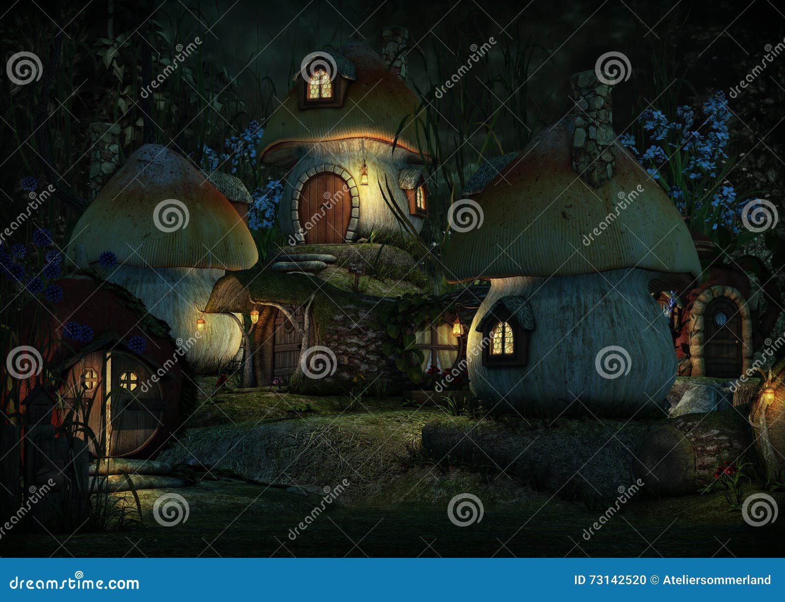 Kobold-Dorf Bis Zum Nacht, 3d CG Stock Abbildung - Illustration von ...