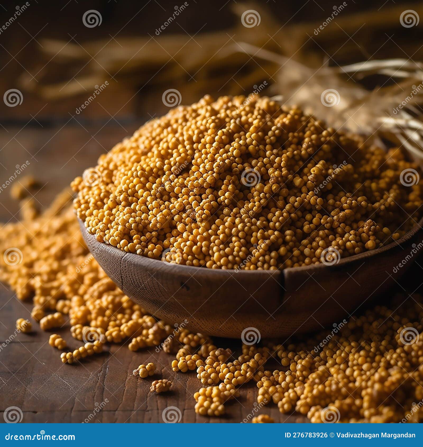 Kodo Millet in a Beautiful Pattern on a Wooden Surface Stock ...