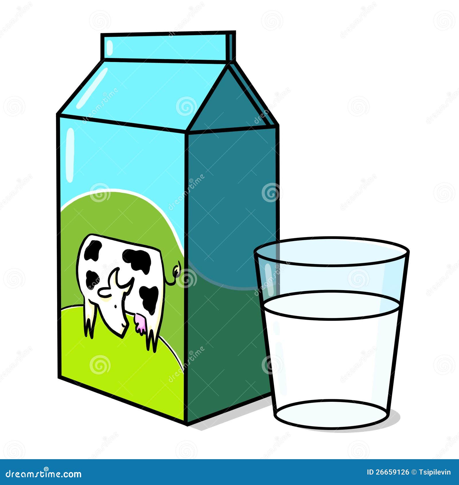 Koe Op Het Karton Van De Melk En Een Glas Melk Stock Illustratie ...
