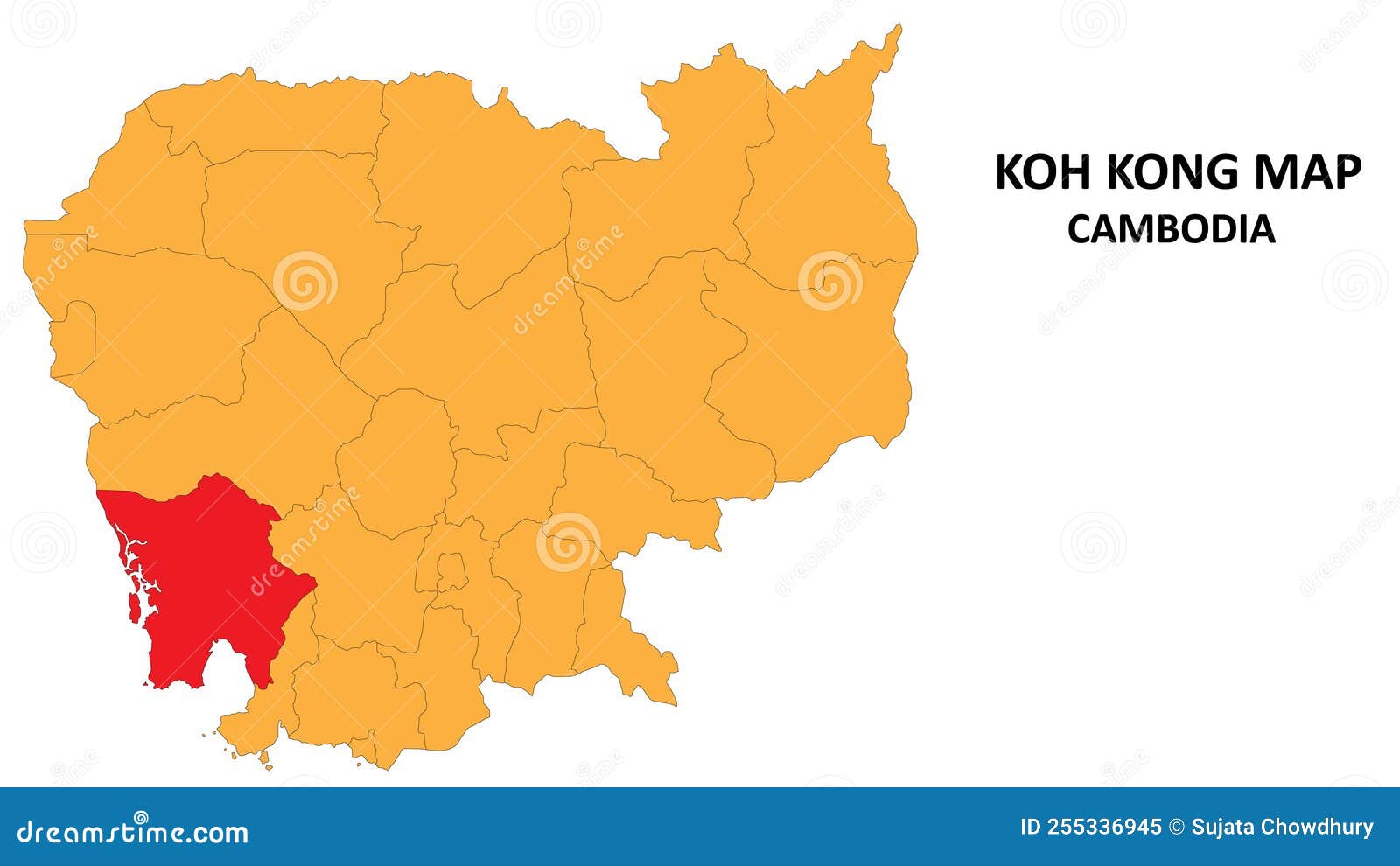 KohKong State and Regions Map Highlighted on Cambodia Map Stock ...