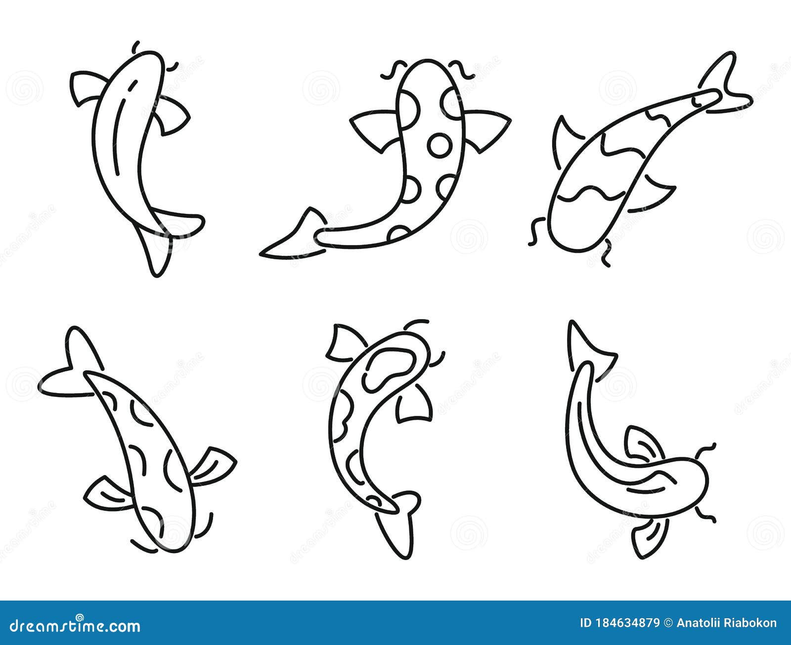 Koi Carp Icons Set, Outline Style Stock Vector - Illustration of carp ...