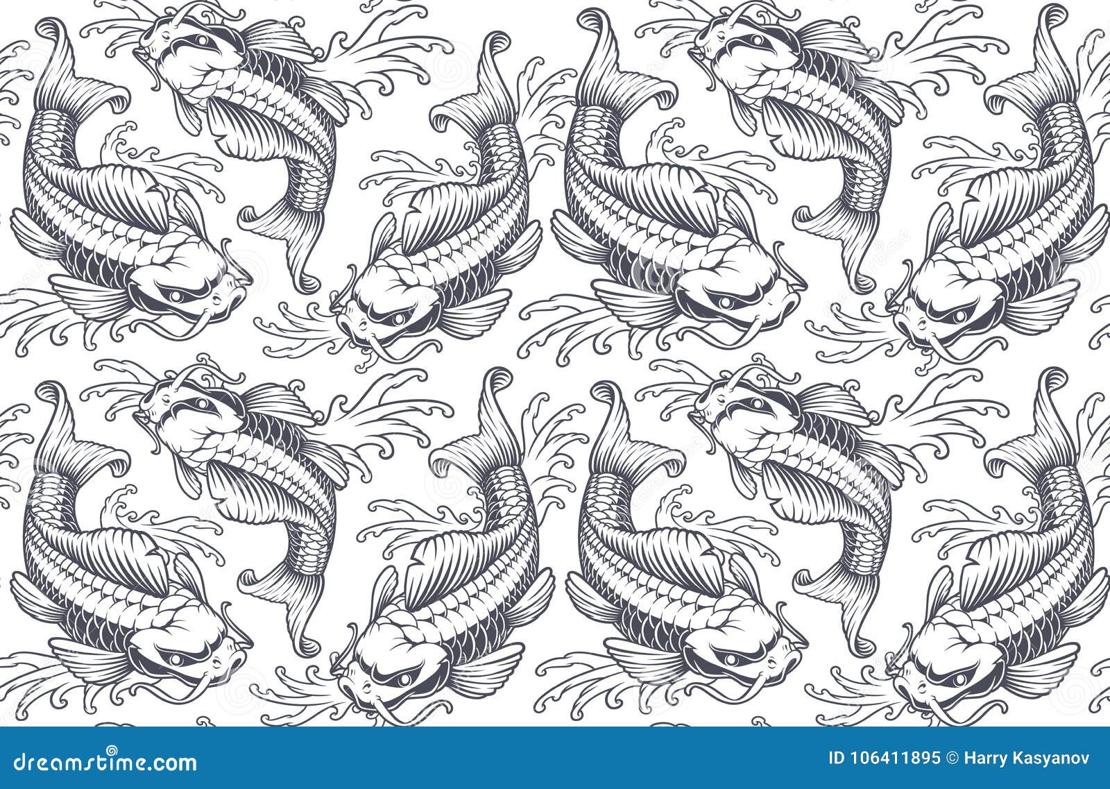 Koi Carp Seamless Pattern. Watercolor Fish Background Illustration ...