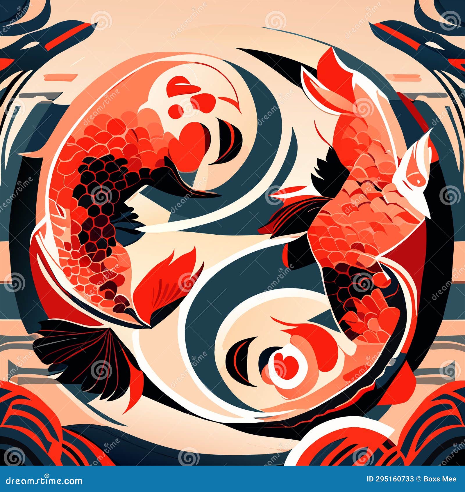 Koi Fish on a Background of Abstract Waves. Vector Illustration Stock ...