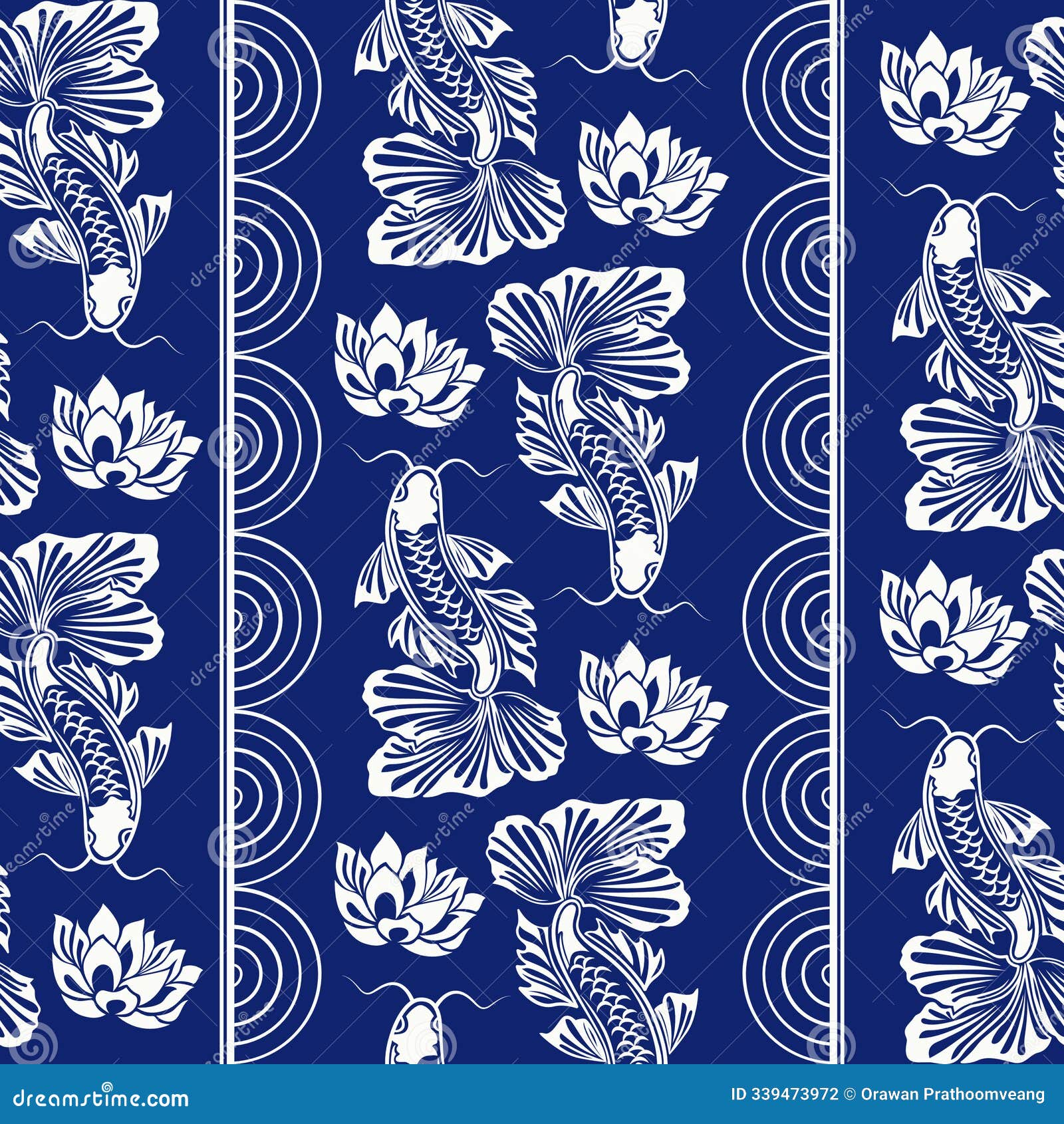 Koi Fish Blue Pattern Silhouettes Style Hand Drawn Stock Illustration ...