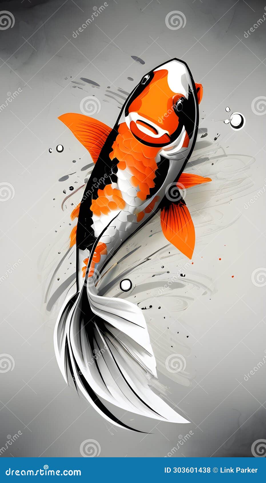 Koi Fish in Calligraphy Style with Splash Effect Stock Illustration ...