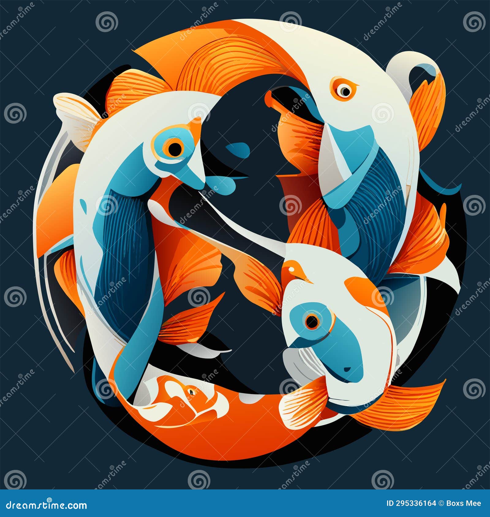 Koi Fish in the Circle on Dark Background. Vector Illustration Stock ...