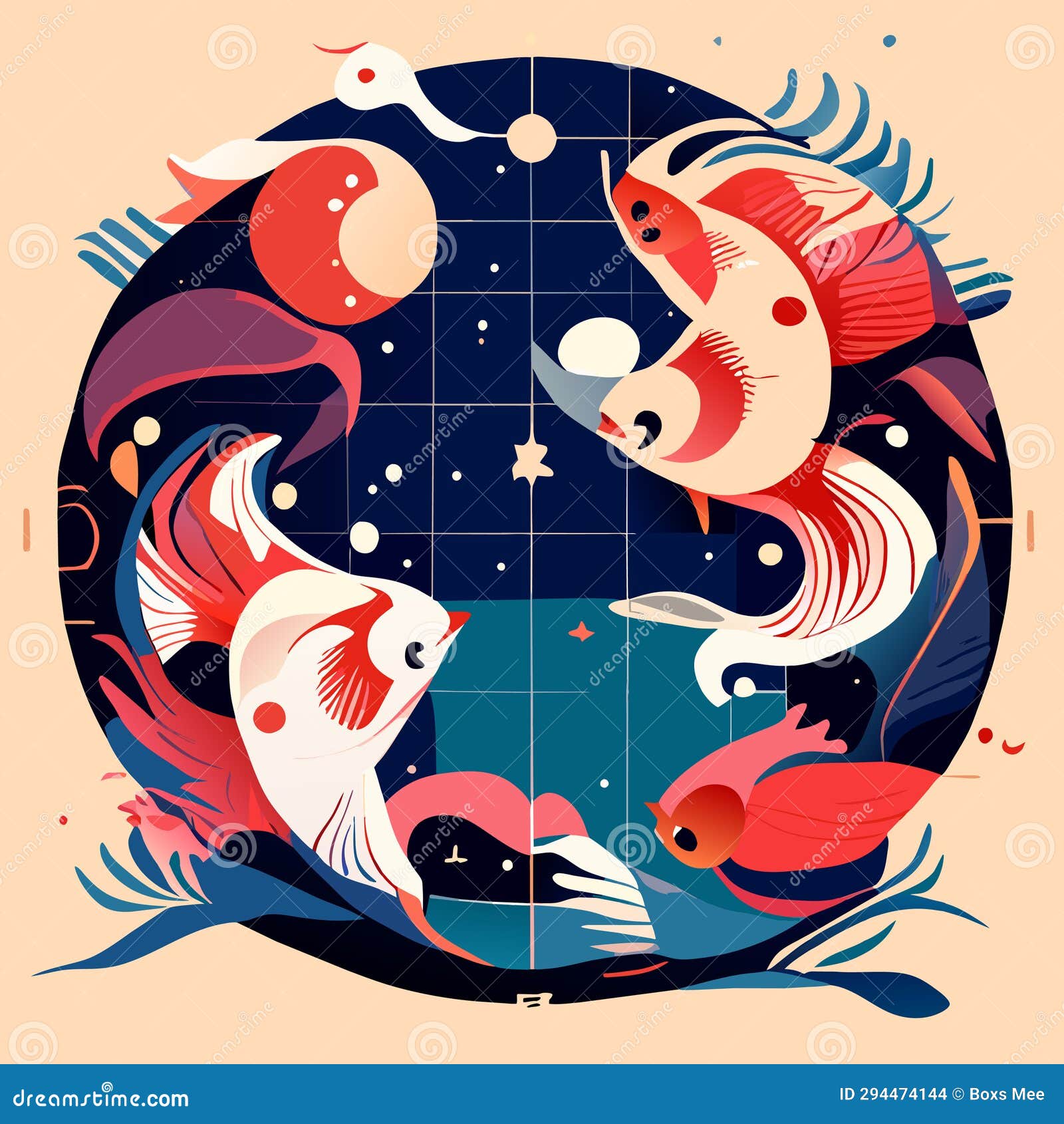 Koi Fish in the Circle. Vector Illustration in Flat Style Stock Vector ...