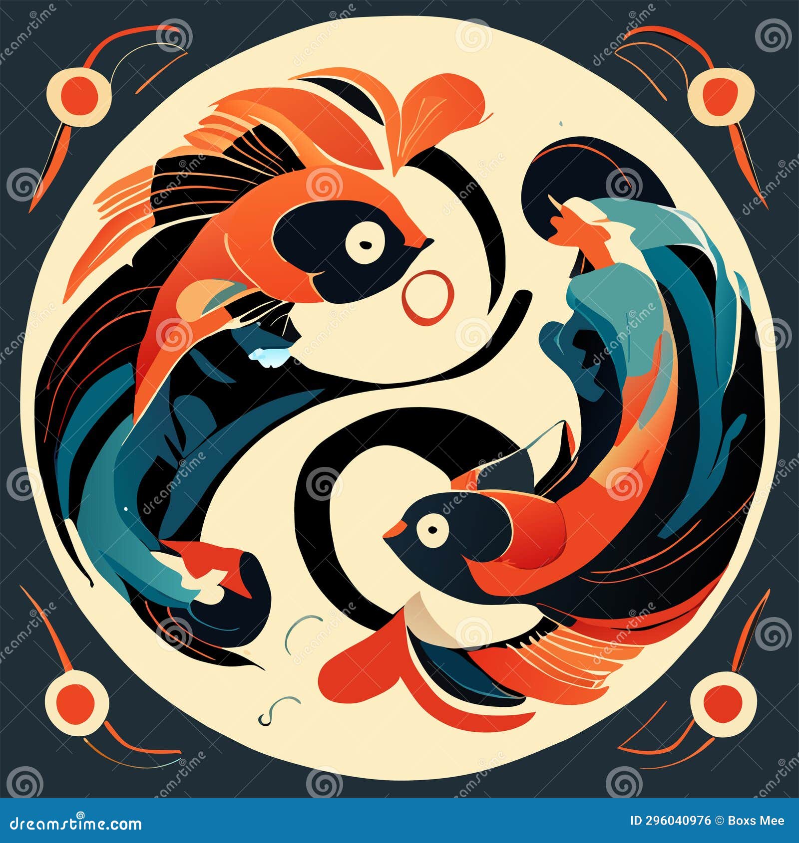 Koi Fish in a Circle. Vector Illustration for Your Design Stock ...