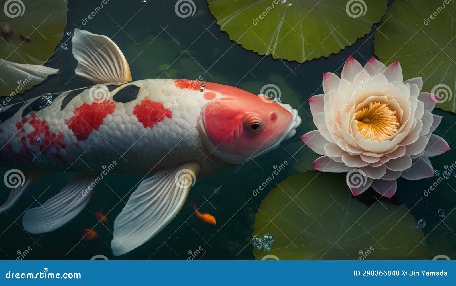 Koi Fish and Lotus Flower in the Pond. this is a 3d Render Illustration ...