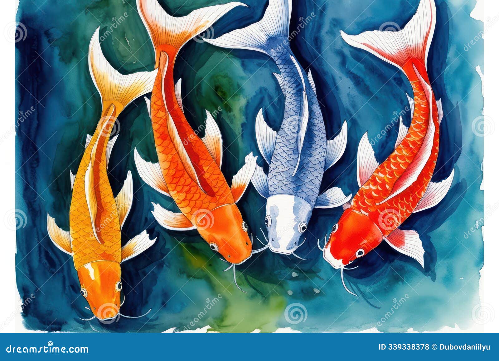 Koi Fish, Made Using Watercolor Technique, Delight with Bright Colors ...