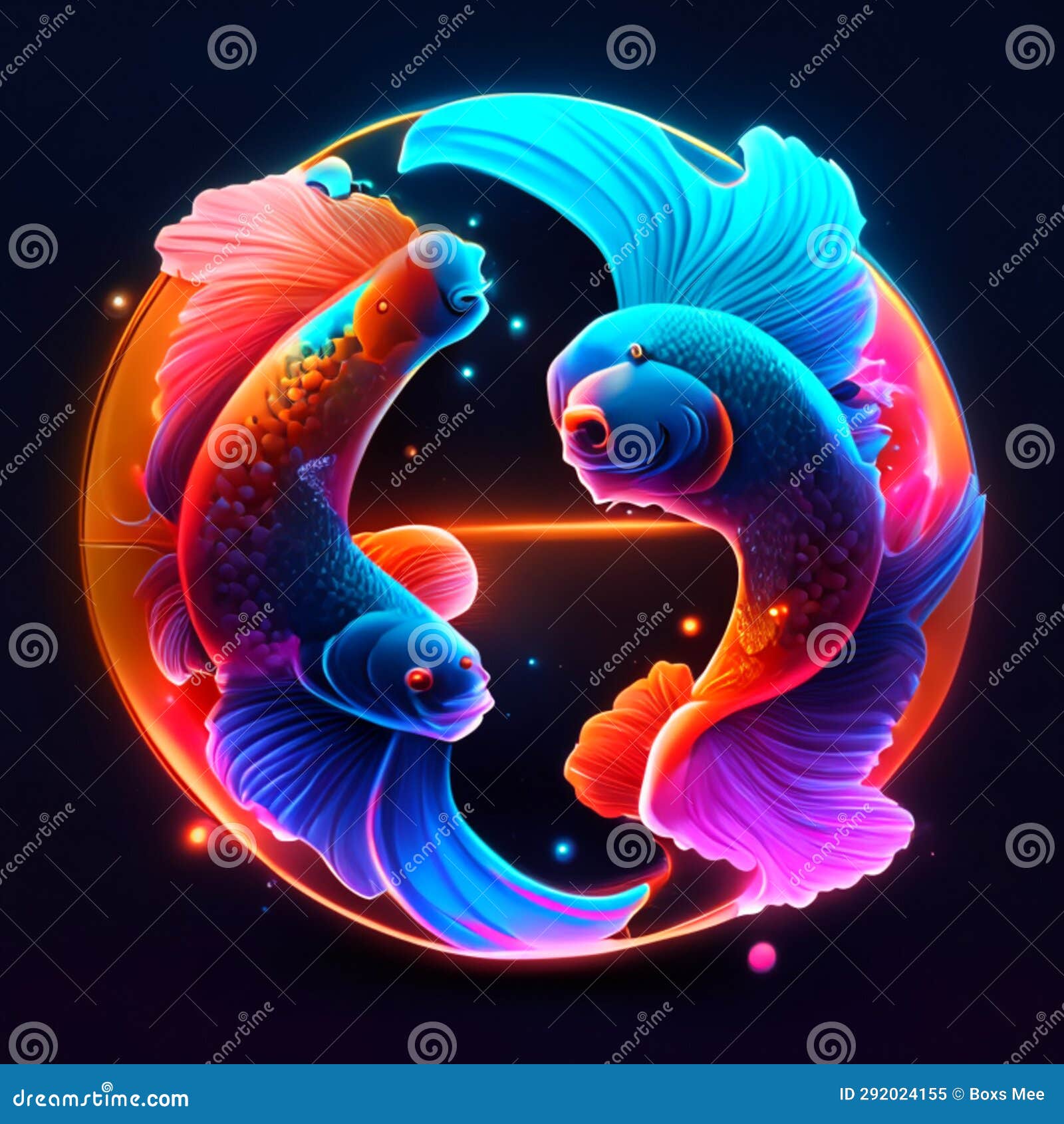 Koi Fish in Neon Light on Dark Background. Vector Illustration Stock ...