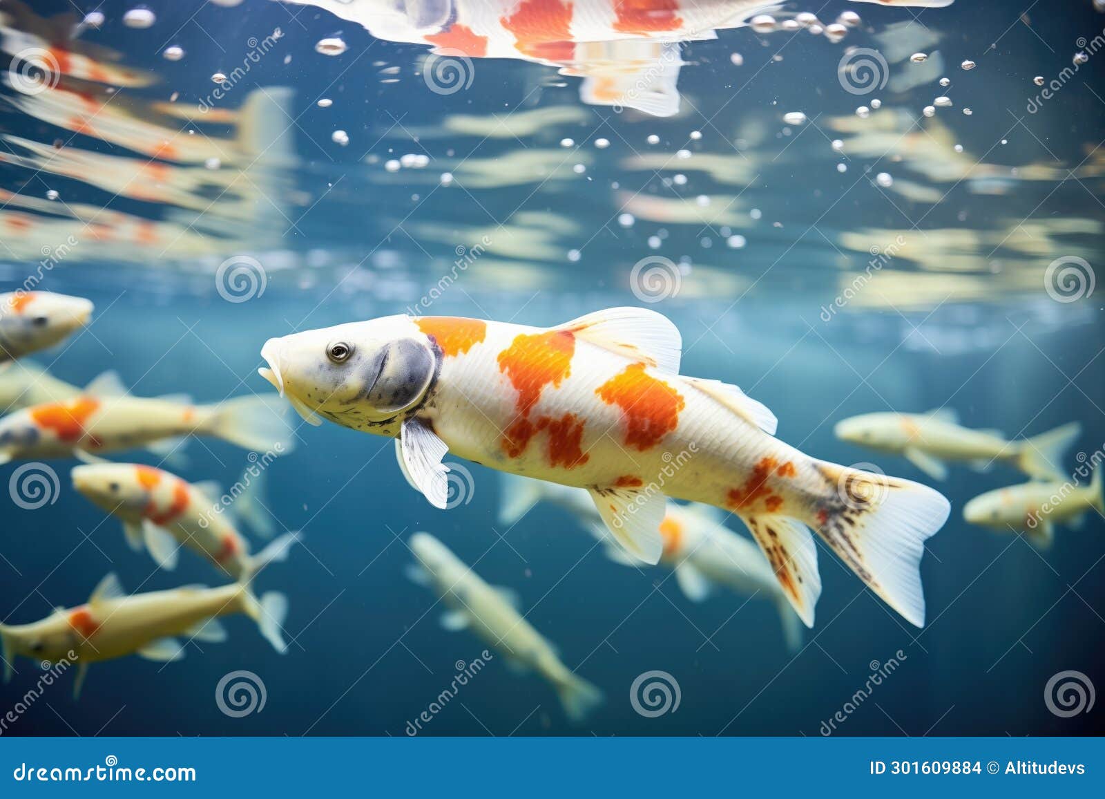 Koi Fish with Orange Spots in a Clean Pond Environment Stock Photo ...