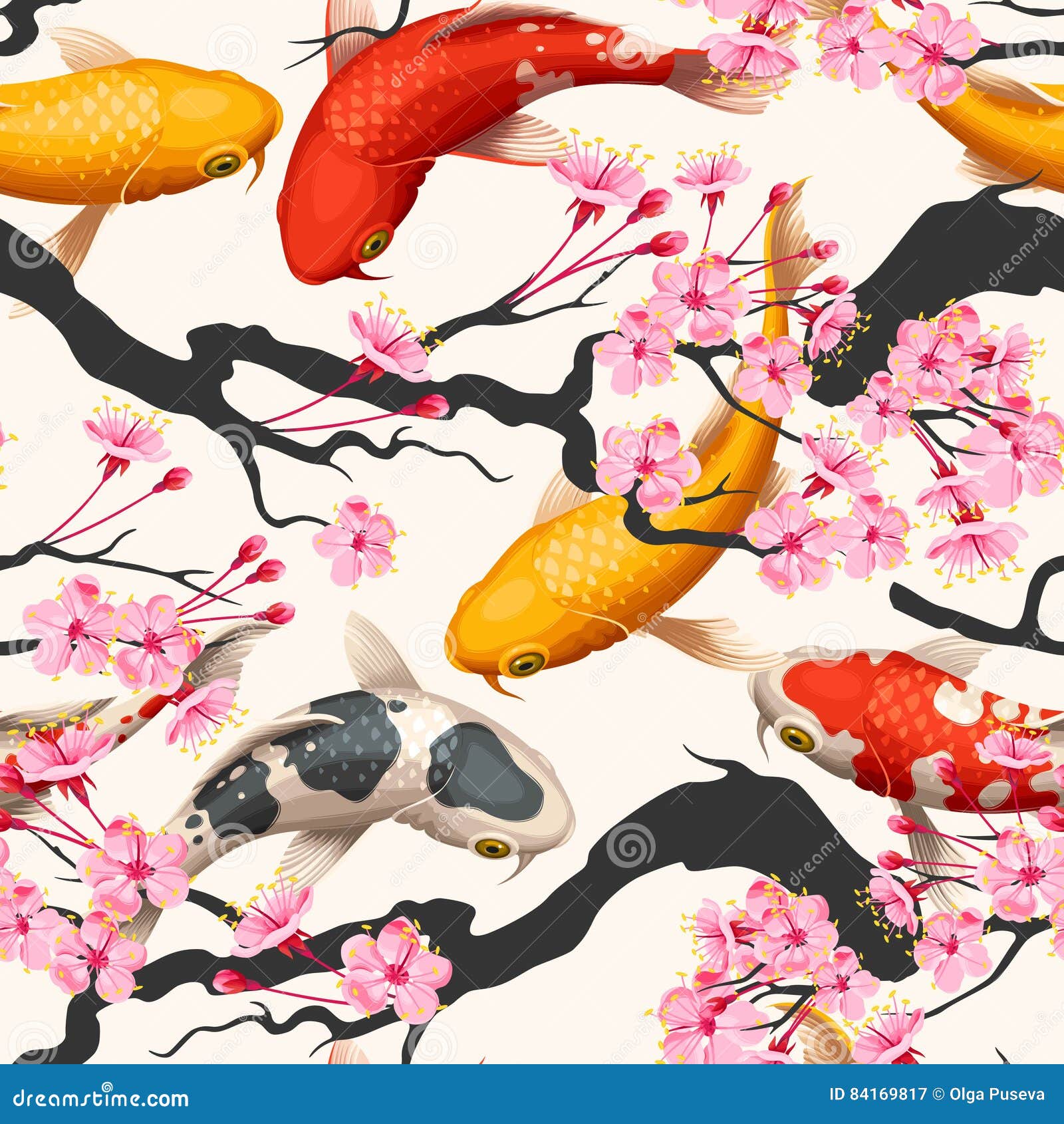 Koi Fish and Sakura Seamless Stock Vector - Illustration of cherry ...