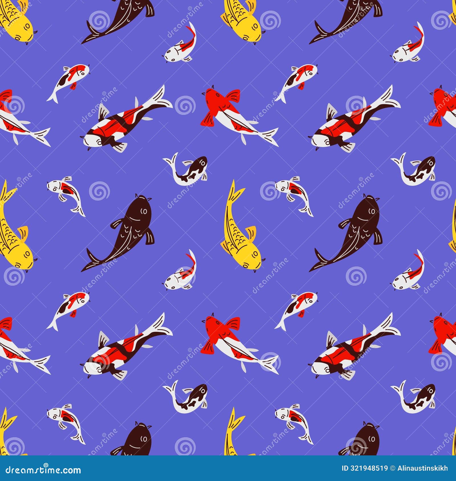 Koi Fish Seamless Pattern on Blue Background Stock Vector ...