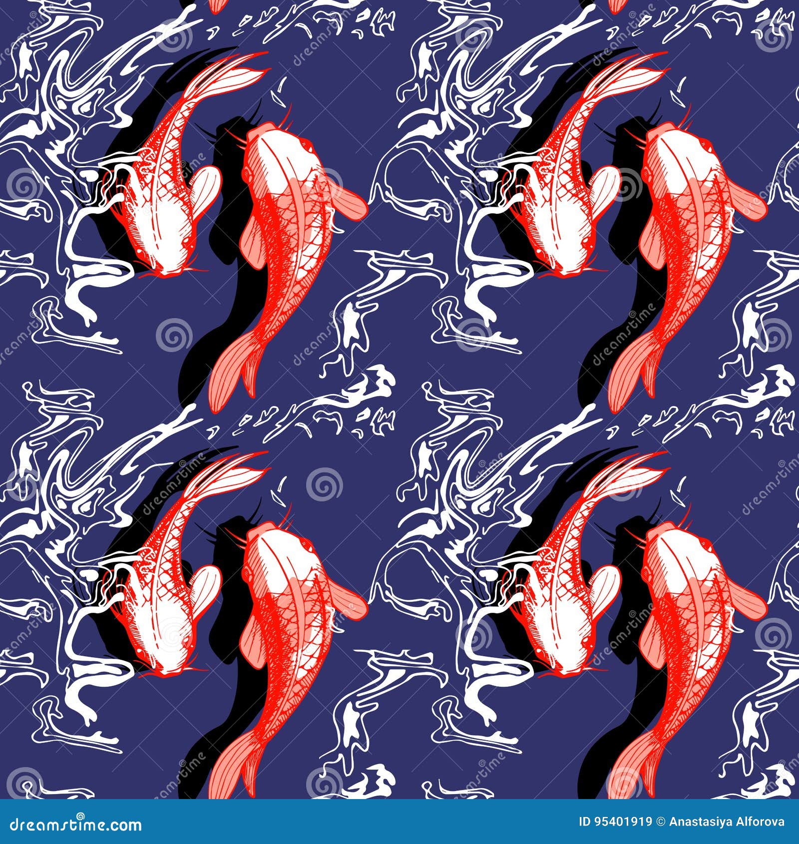 Koi fish seamless pattern stock vector. Illustration of gold - 95401919