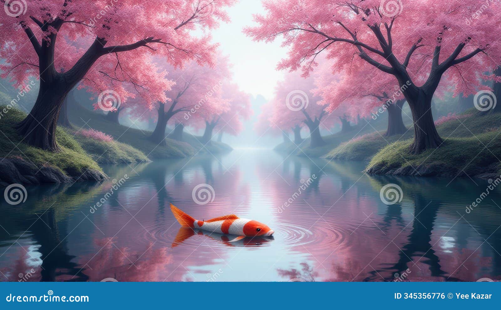 Koi Fish in a Serene Sakura Forest Stock Illustration - Illustration of ...