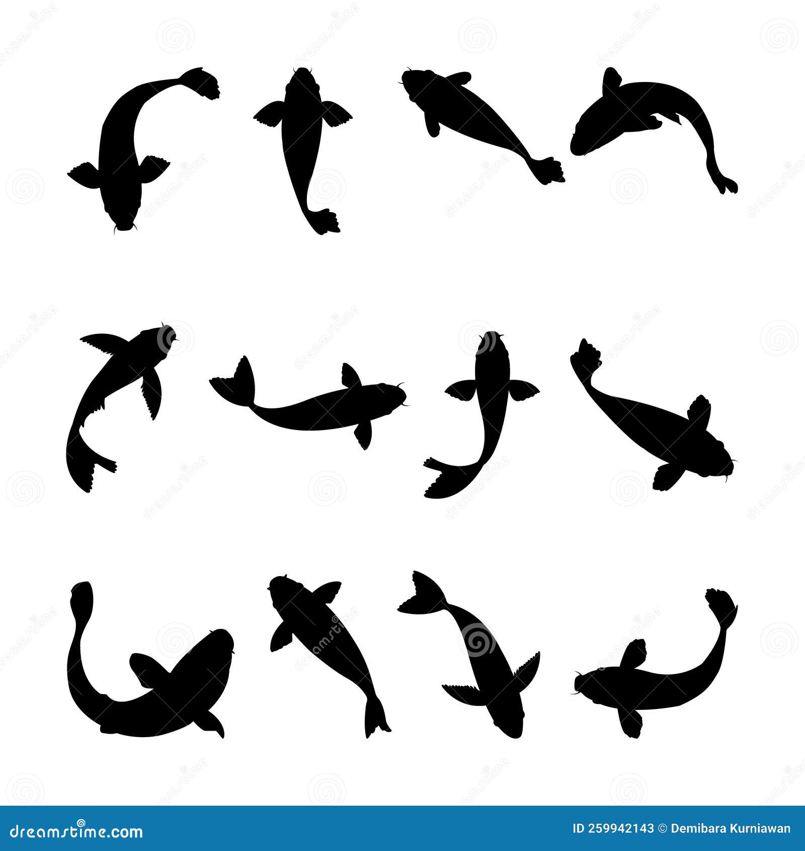 Set of Koi Fish Silhouette stock vector. Illustration of flat - 259942143