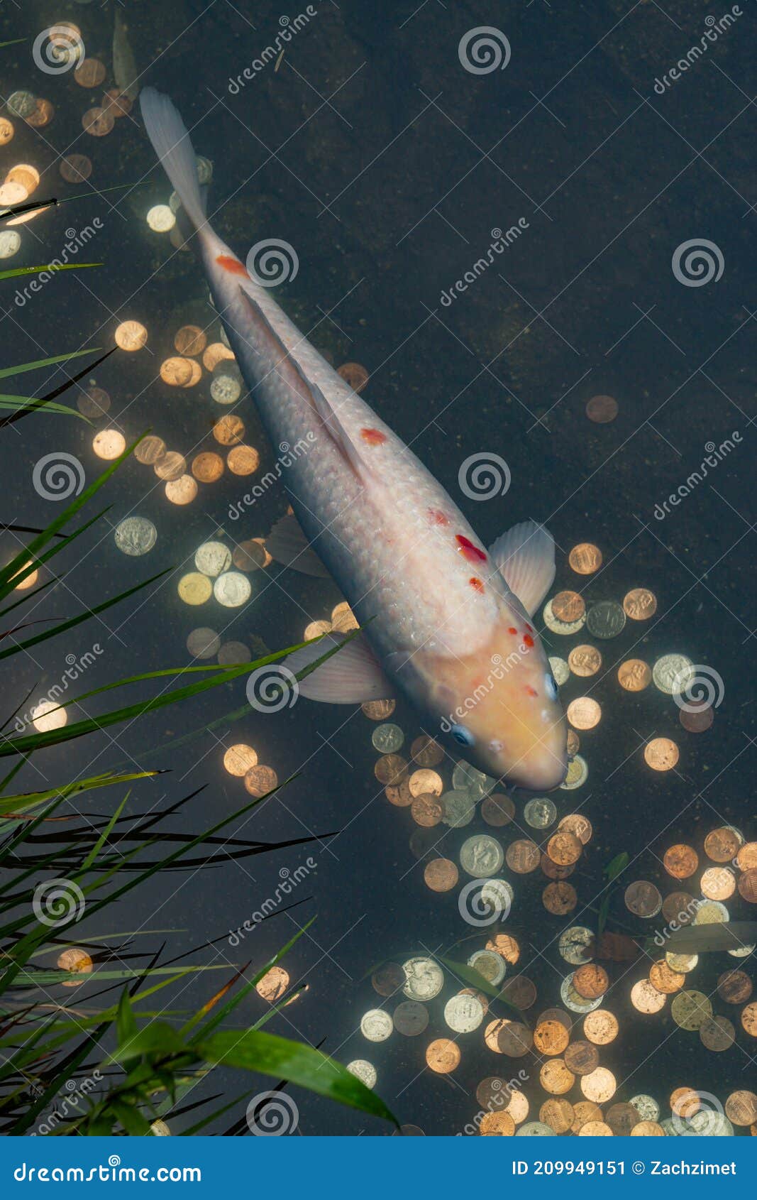 Koi Fish Swimming Over Coins Stock Image - Image of shiny, money: 209949151