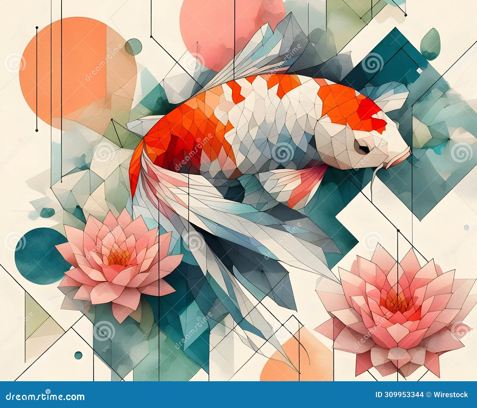 Koi Fish Swimming in a Vibrant Mosaic Pattern, AI-generated. Stock ...