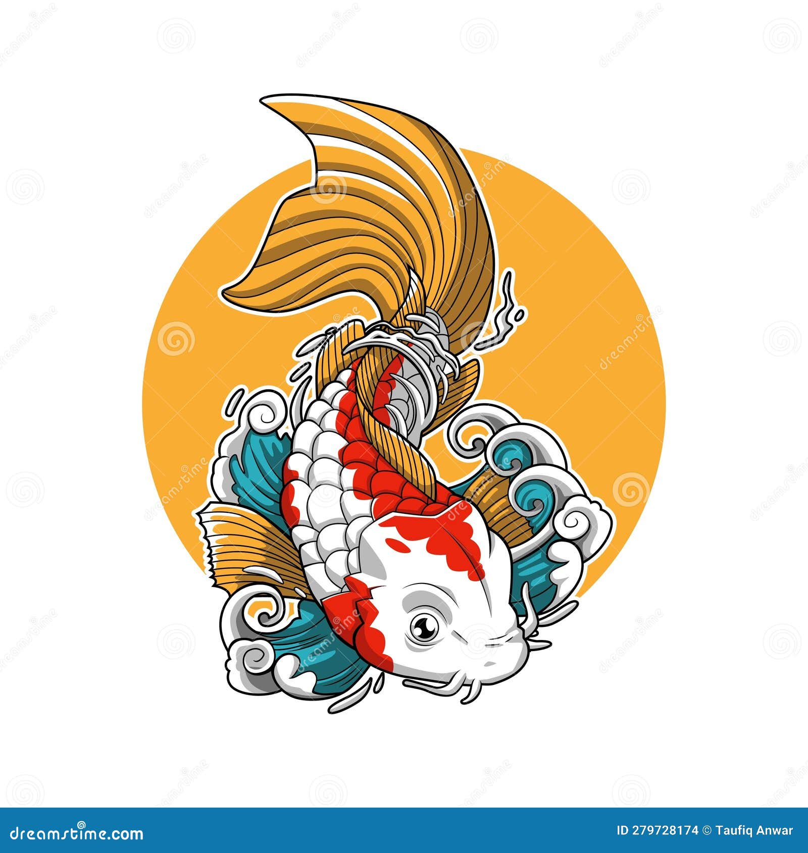 Koi Fish and Water Element Vactor Illustration Design Stock ...