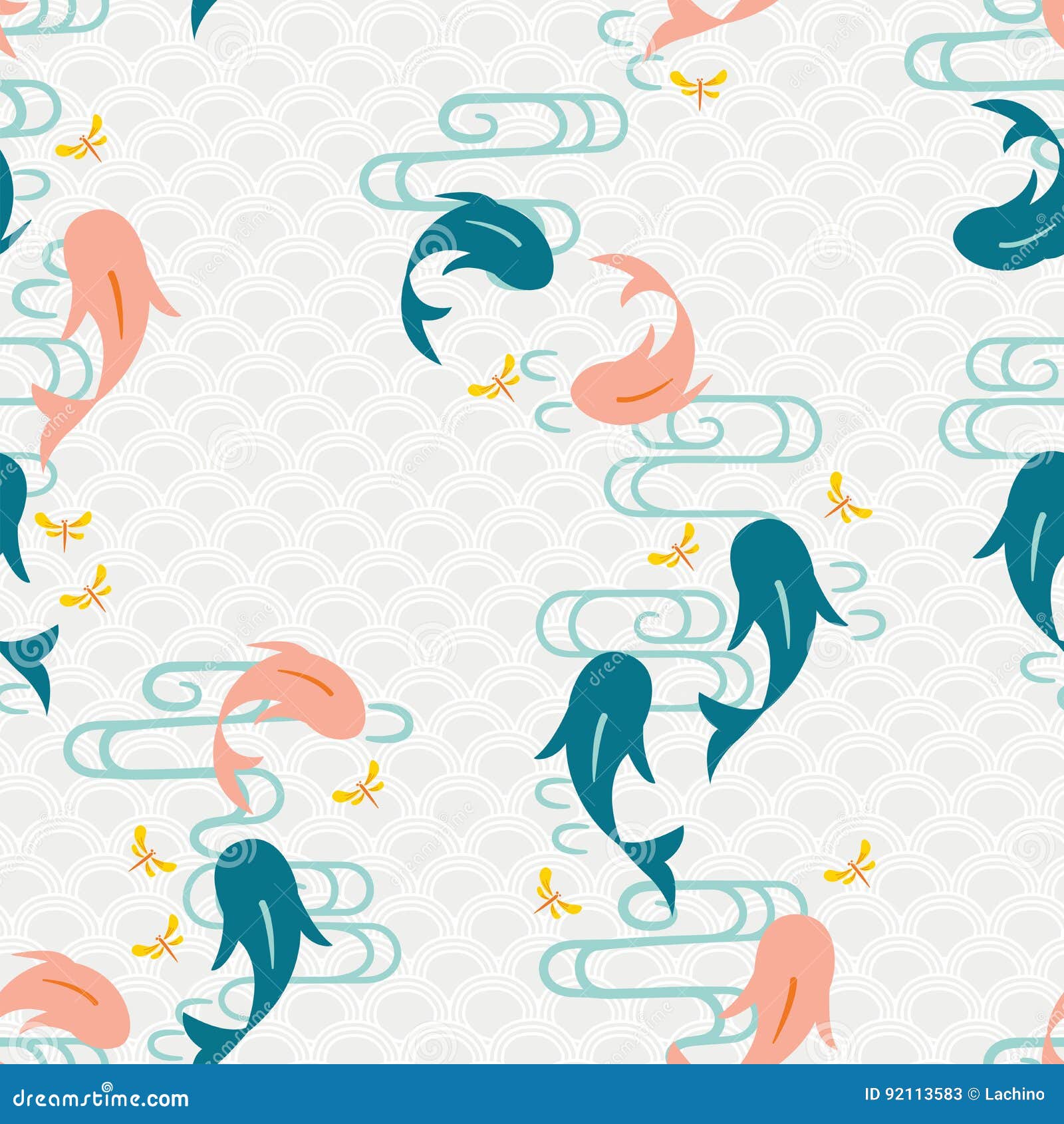 Koi Pattern. Seamless Background with Japanese Carp and Dragonfly ...