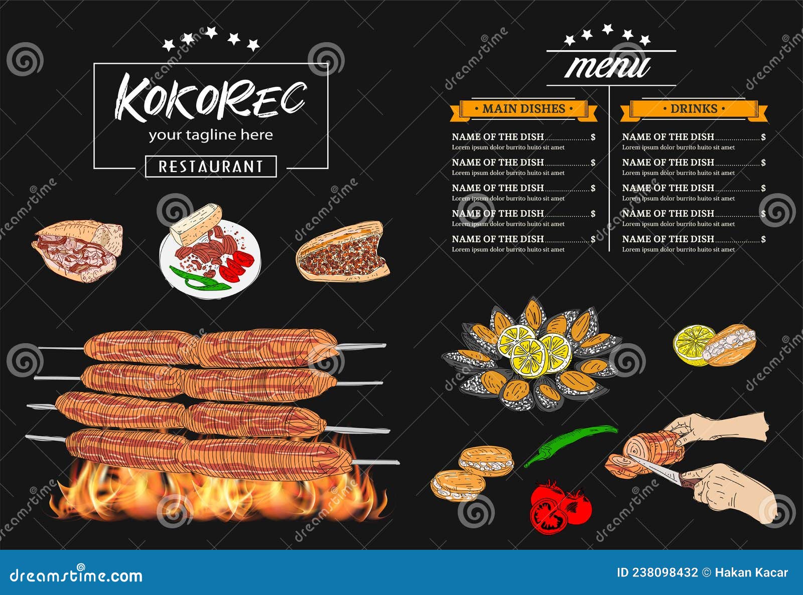 Kokorec Hand Drawn Vector Design Stock Vector - Illustration of logo, grill: 238098432