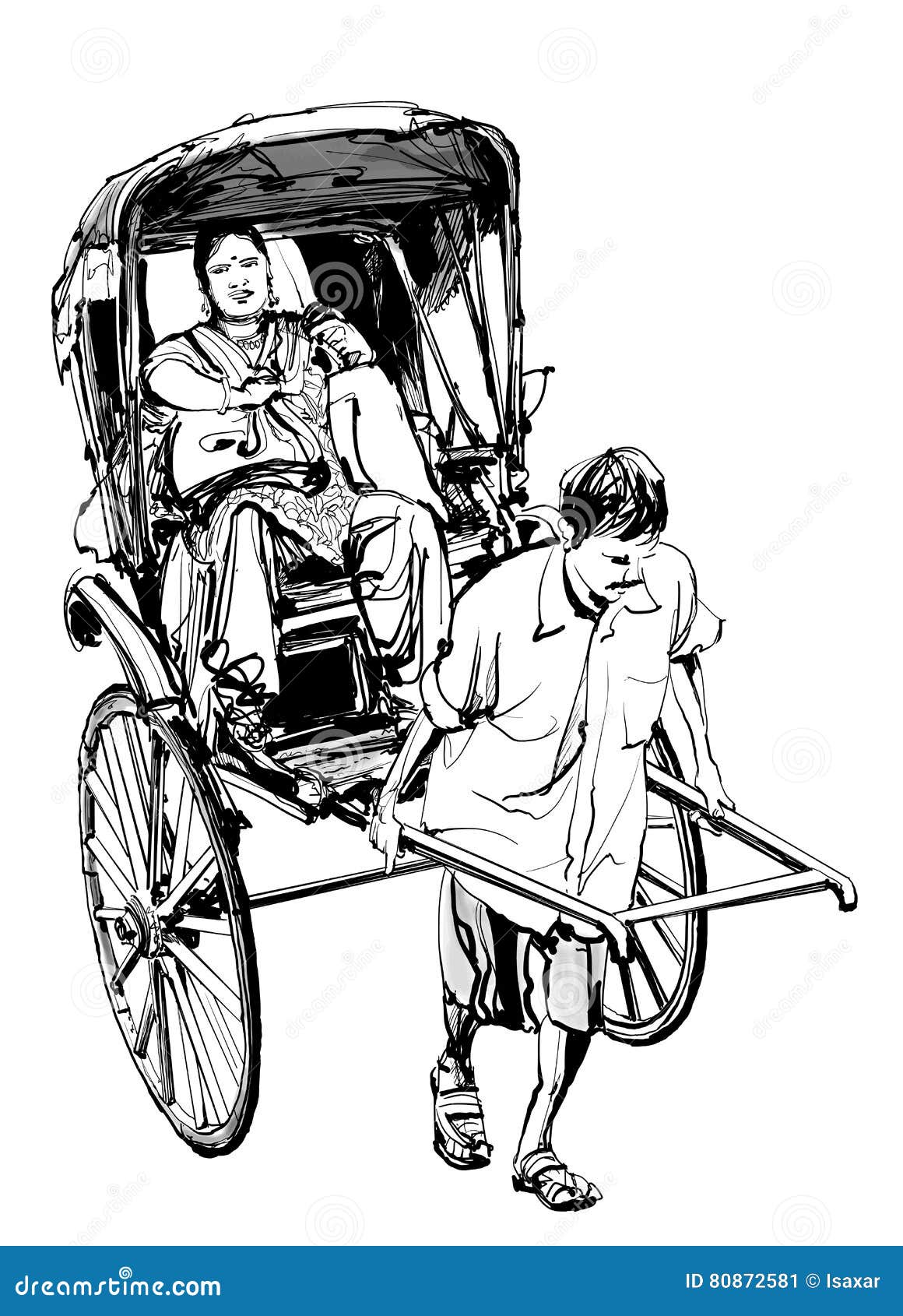Kolkata, India - Drawing a Rickshaw with a Passenger Stock Vector ...